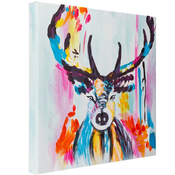 Colourful Stag Hand Painted Oil Canvas UK - Fun Animal Art